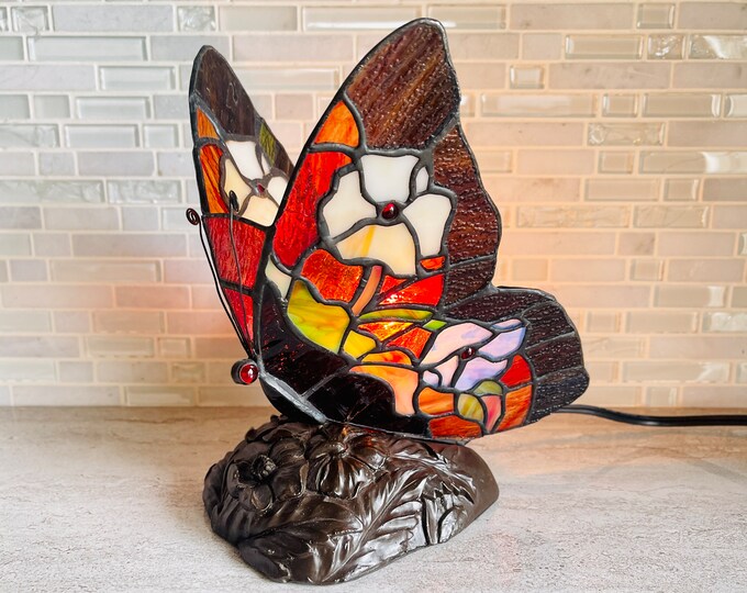 Vintage Stained Glass Butterfly Tiffany Style Table Lamp, Stained Glass ...