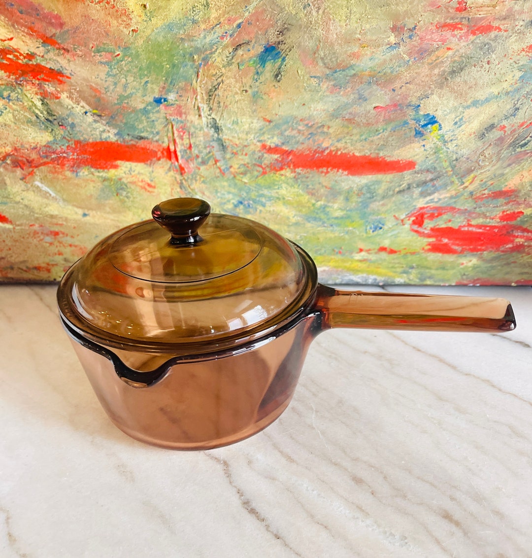 Vintage Corning Vision 1 Liter Amber Glass Pot, Brown Glass Pot ...