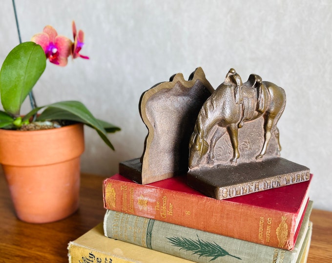 Vintage Cast Iron Western Horse Bookends, Horse Bookends, MCM Iron ...