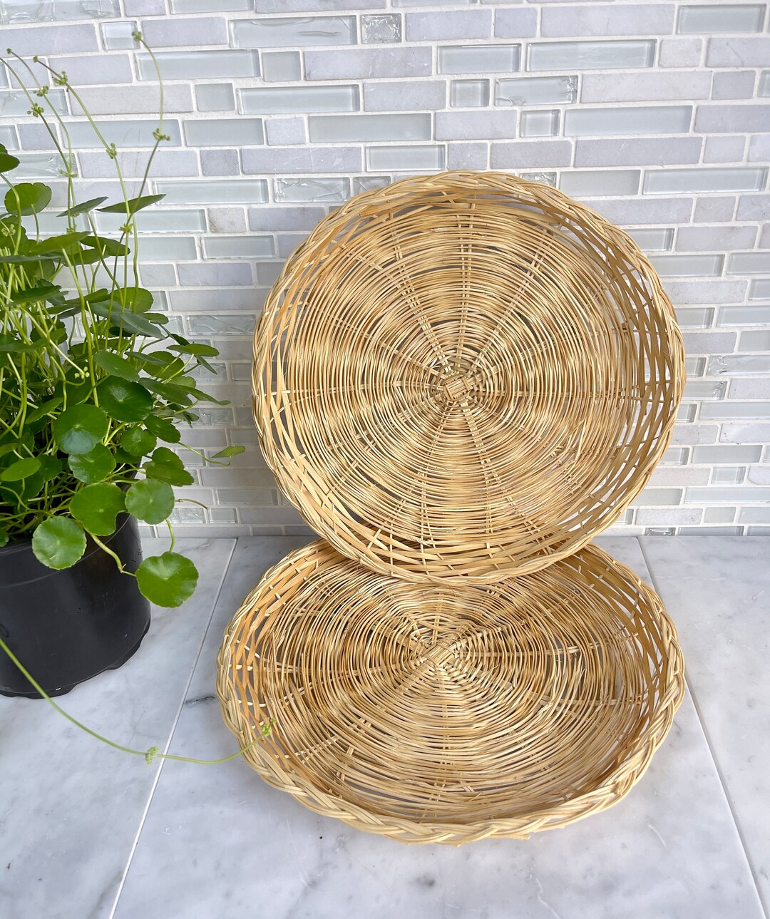 Wicker Paper Plate Holders Set 2 Large Paper Plate Holders, Wicker ...