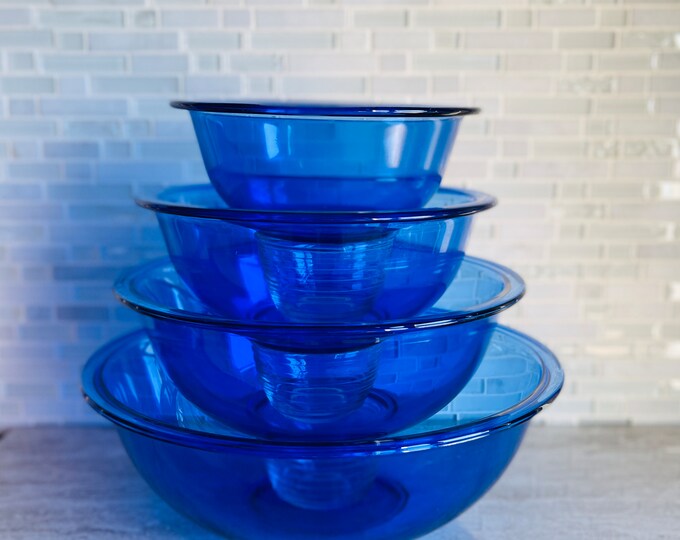 Vintage Pyrex Cobalt Blue Glass Mixing Bowl Set, Cobalt Blue Bakeware ...