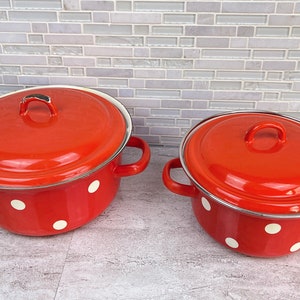 Red Enamel Pot With White Polka Dots, Casserole Skillet Casserole ...