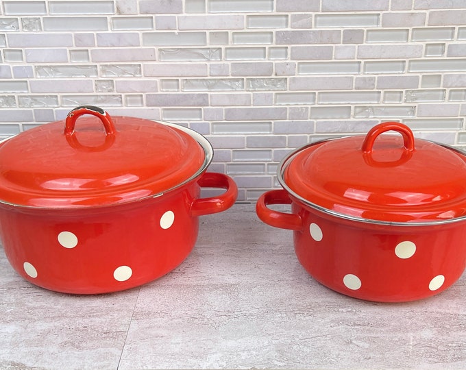 Red Enamel Pot With White Polka Dots, Casserole Skillet Casserole ...