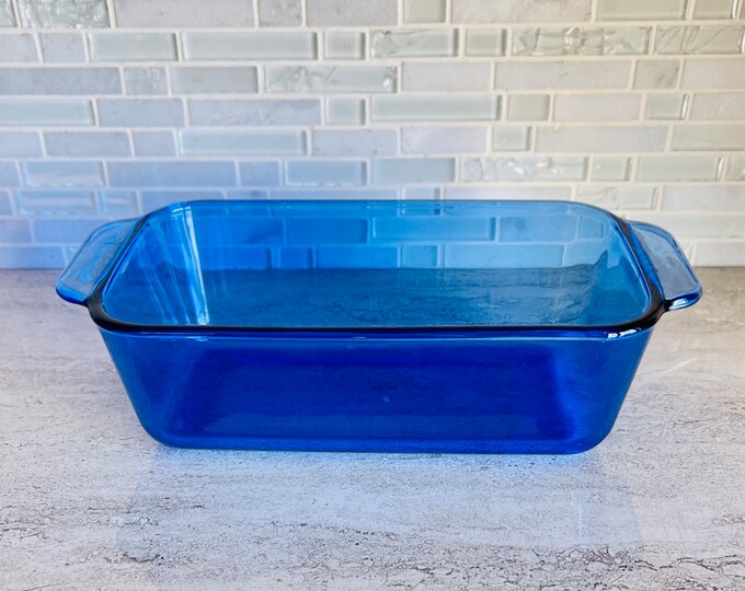 Pyrex Cobalt Blue Glass Bread Pan, Vintage Pyrex Rectangular Baking Pan ...