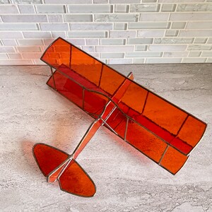 Vintage Stained Glass Airplane Handmade Orange Color Stained - Etsy