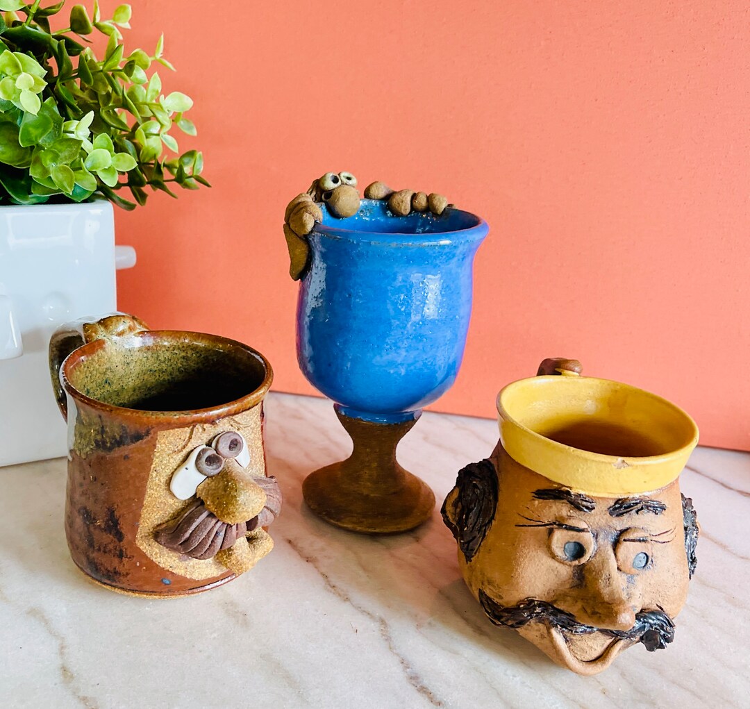 1970s 3D Ugly Face Pottery Coffee Mug Signed, Ugly Face Beer Stein ...
