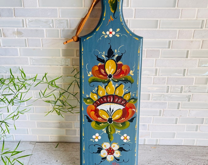 Vintage Blue Rosemaling Breadboard, Hand Painted Rosemale Scandinavian ...