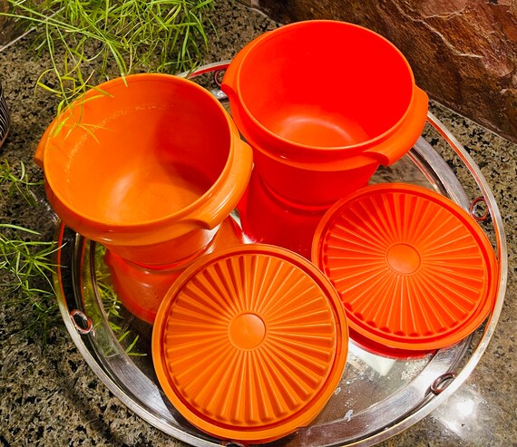 Orange Vintage Tupperware Covered Bowl Set Tupperware Fall Colors 1970 ...