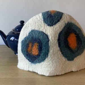 Large Wet Felted Tea Cosy - Blue Abstract Flowers - Unique Gift for Tea ...