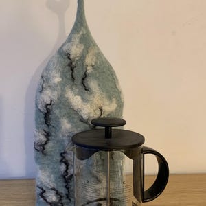Large Wet Felted Coffee Cosy - Blue Dandelion Clocks - Unique Gift for ...