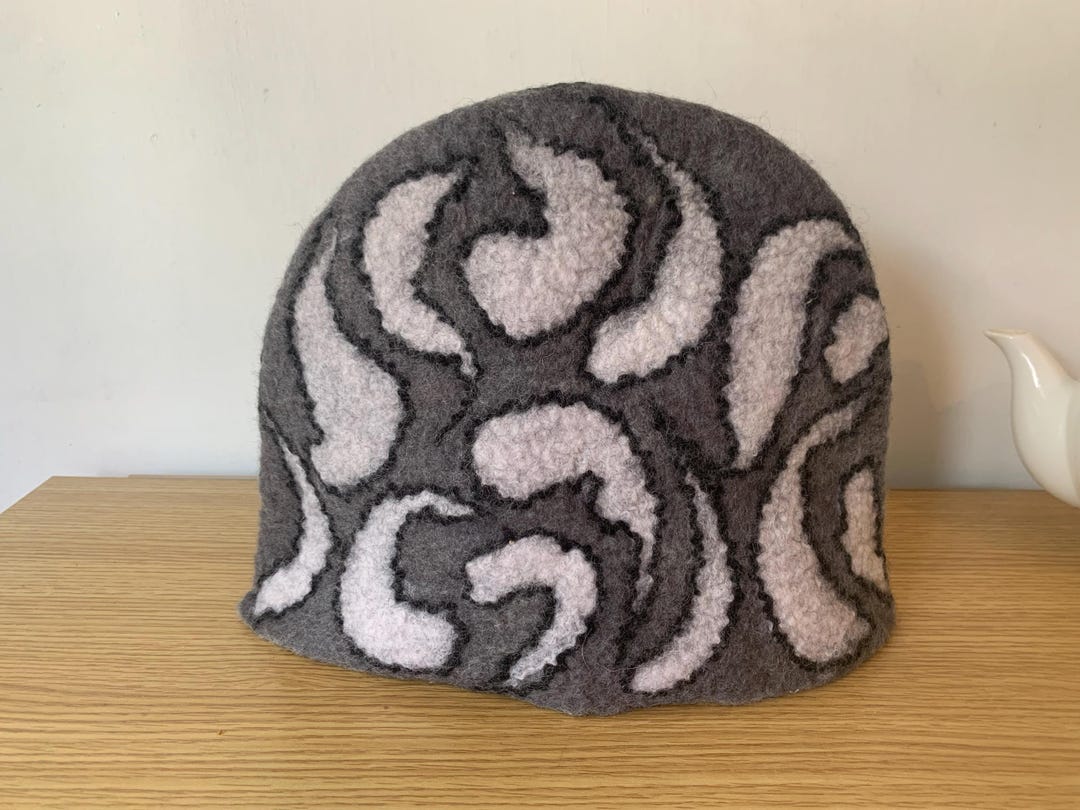 Large Wet Felted Tea Cosy - Grey and White Abstract - Unique Gift for ...