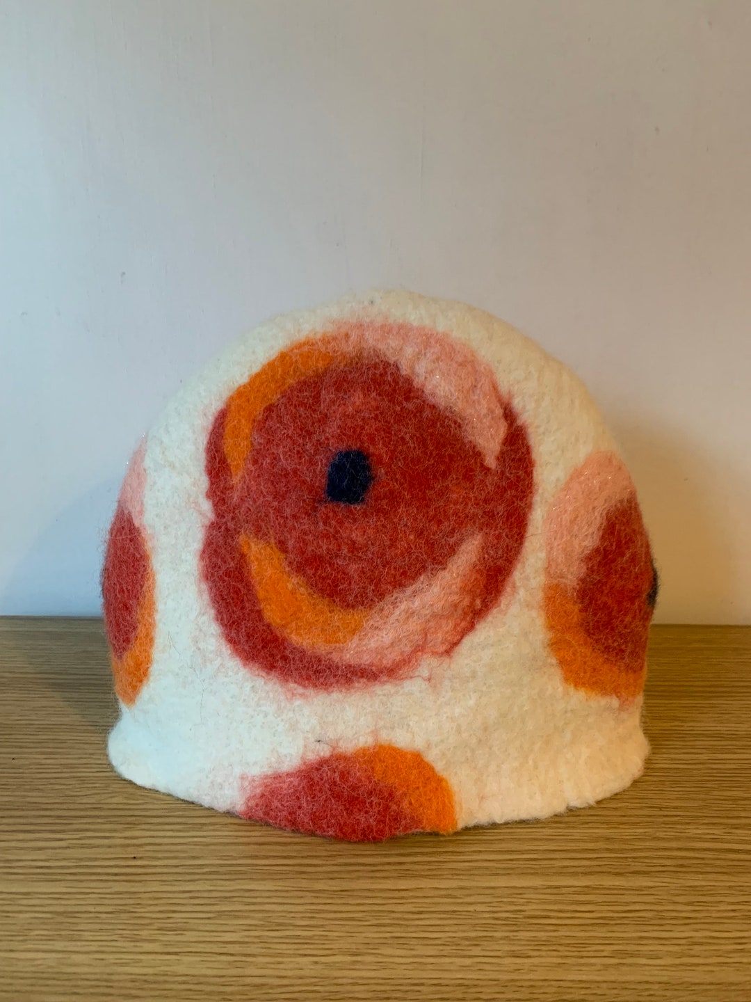 Large Wet Felted Tea Cosy - Orange Large Abstract Flowers - Unique Gift ...