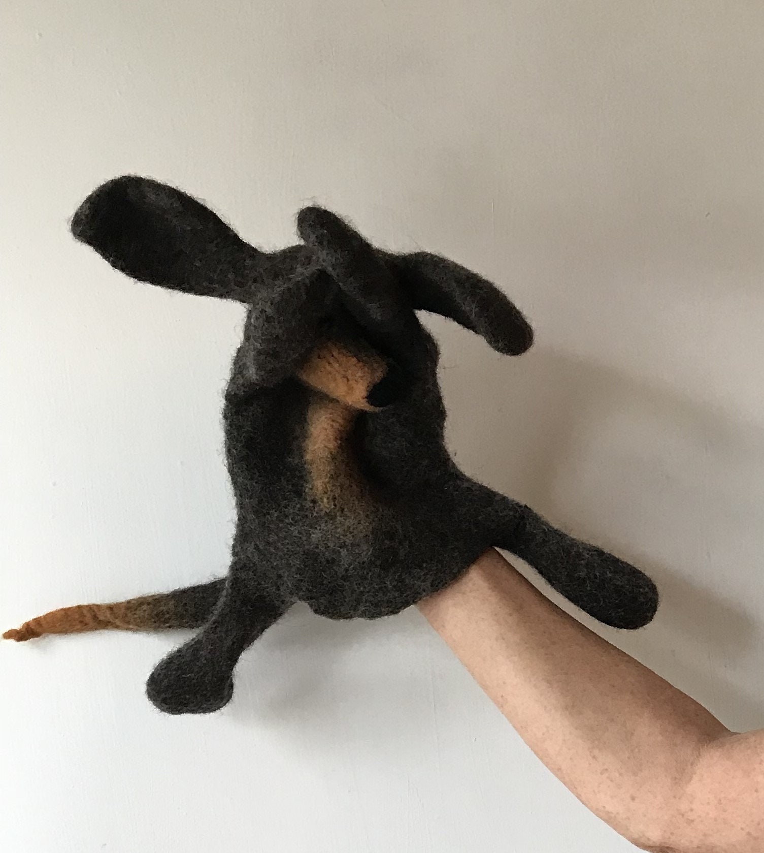 Glove Puppet Black and Tan Dog Wet Felted Hand Puppet, Interactive ...