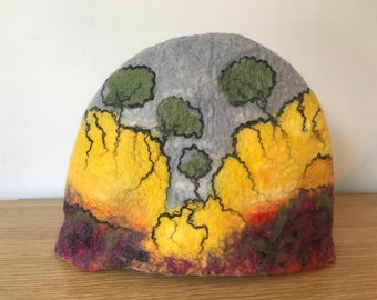 Large Wet Felted Tea Cosy Dusky Pink Dandelion Clocks Unique Gift for ...