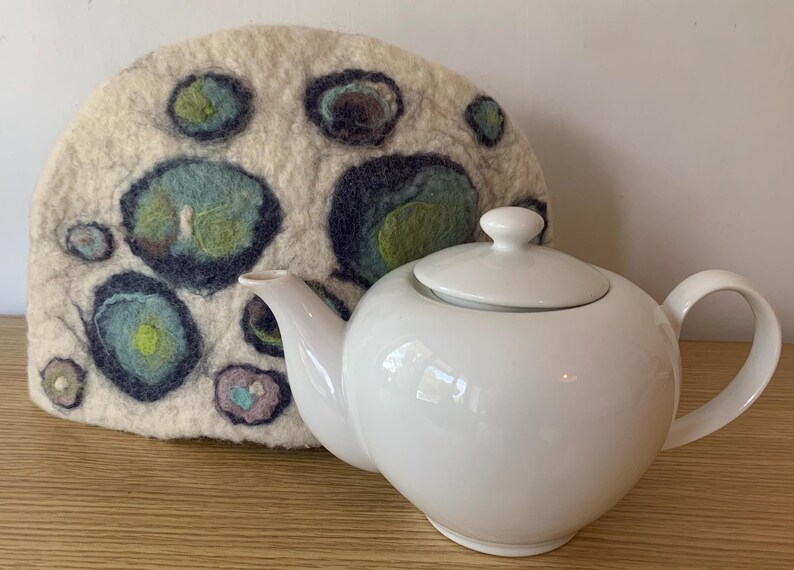 Large Wet Felted Tea Cosy - Blue and Green Abstract - Unique Gift for ...