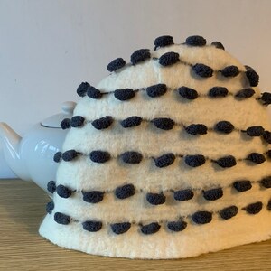 Large Wet Felted Tea Cosy Blue Fluffy Bobbles on White Unique Gift for ...