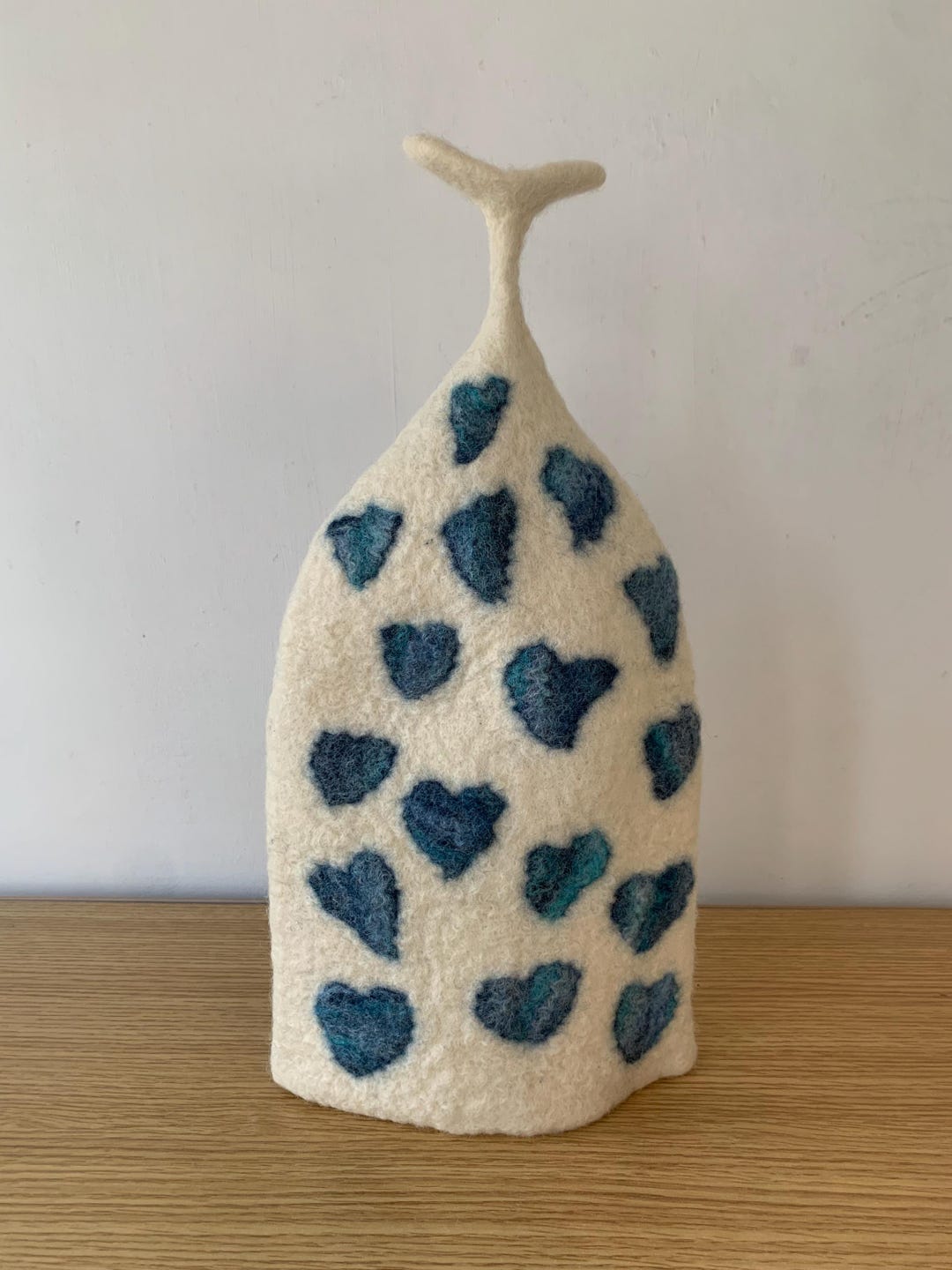 Large Wet Felted Coffee Cosy - Blue Hearts - Unique Gift for Tea Lover ...