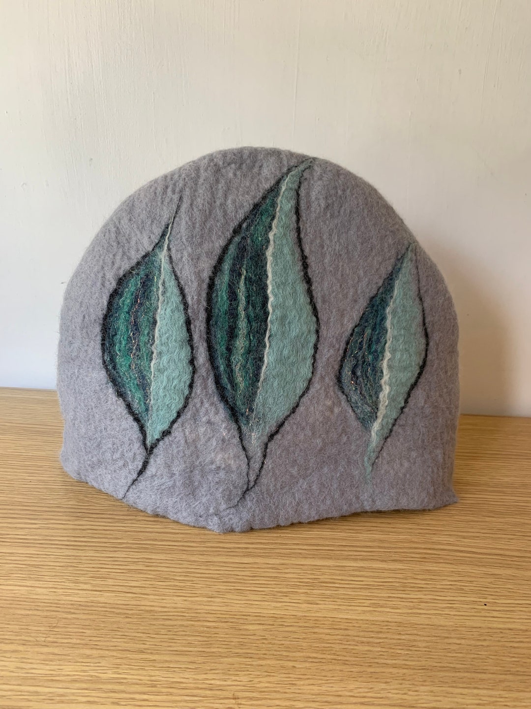 Large Wet Felted Tea Cosy - Abstract Blue Leaf - Unique Gift for Tea ...