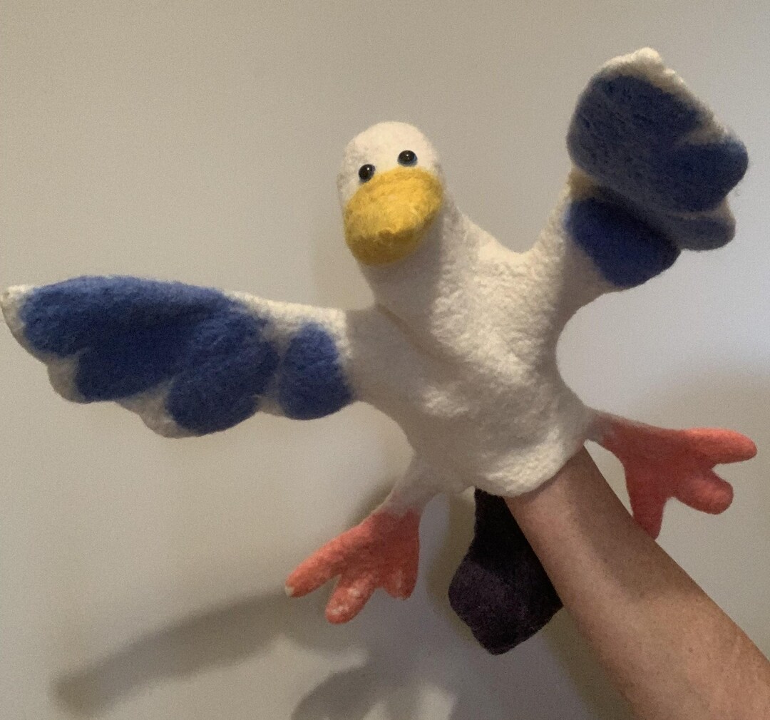 Glove Puppet - Bird With Blue Wings - Wet Felted Hand Puppet ...