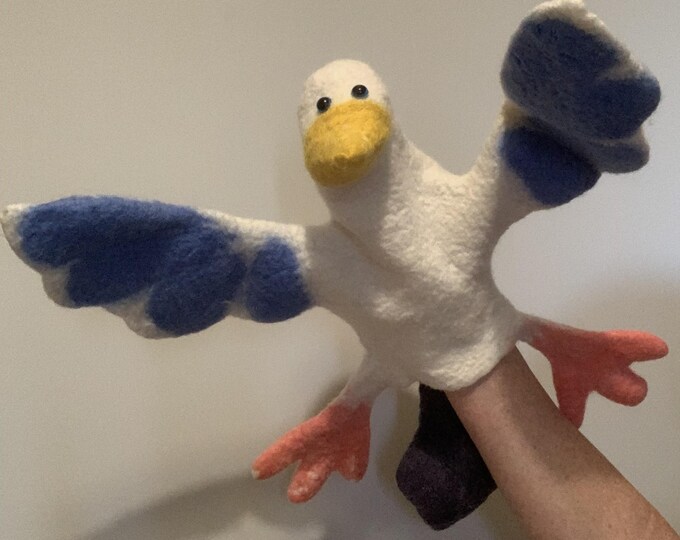 Glove Puppet - Bird With Blue Wings - Wet Felted Hand Puppet ...