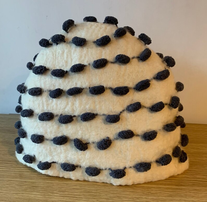 Large Wet Felted Tea Cosy Blue Fluffy Bobbles on White Unique Gift for ...