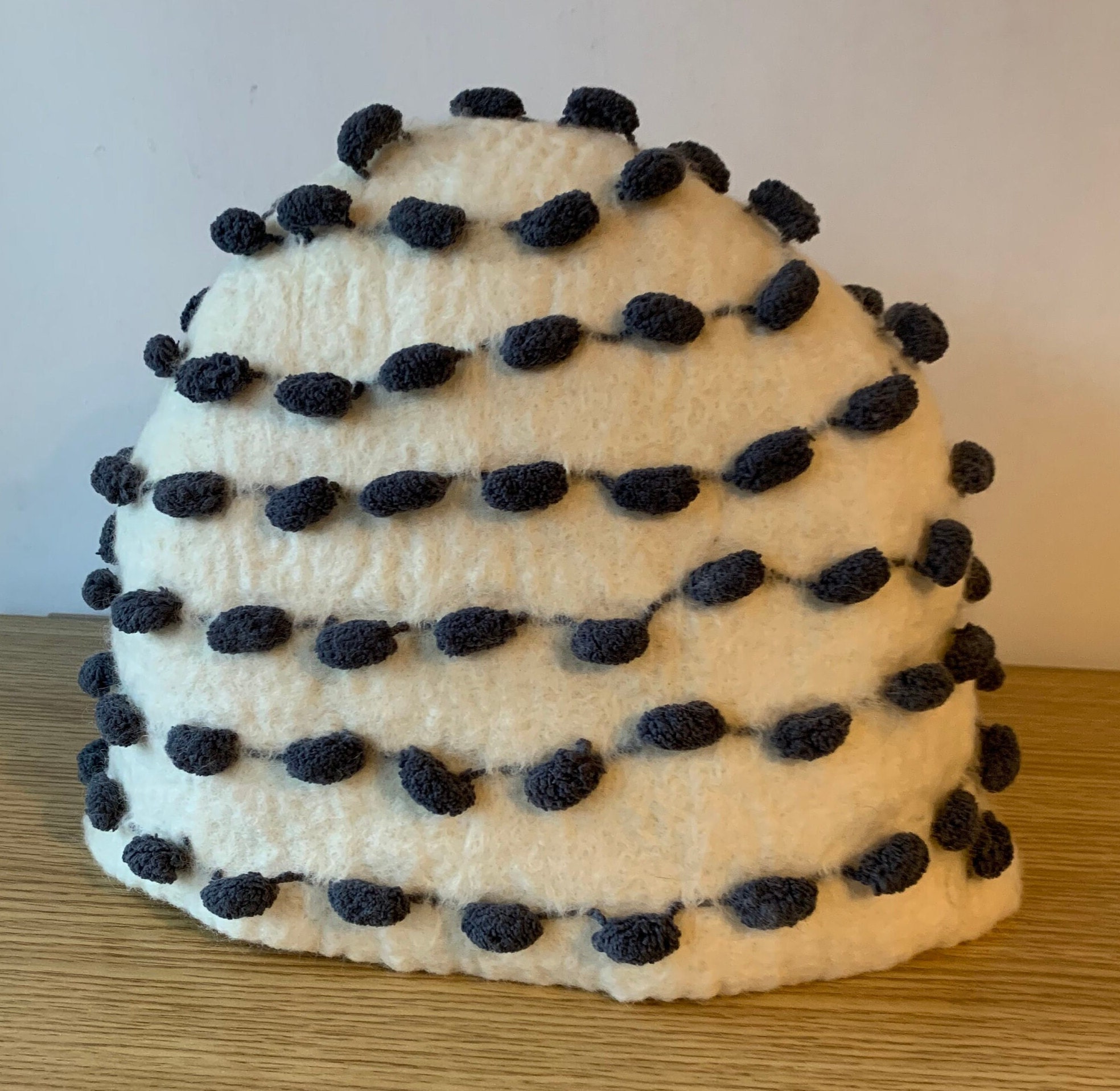 Large Wet Felted Tea Cosy Blue Fluffy Bobbles on White Unique Gift for ...