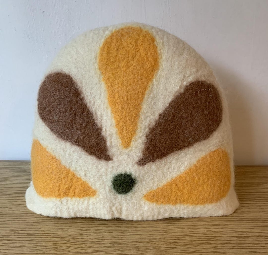 Large Wet Felted Tea Cosy - Yellow and Brown - Unique Gift for Tea ...