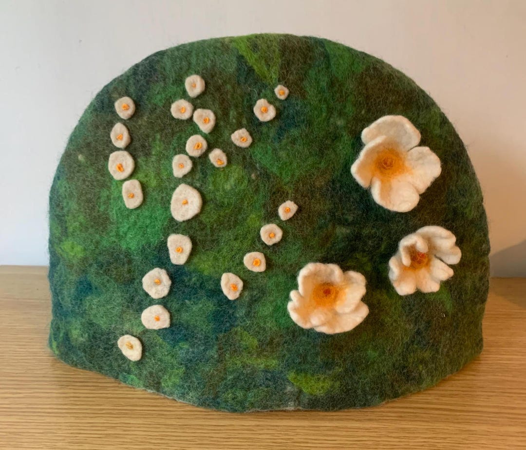 Large Wet Felted Tea Cosy - 3 Dimensional Flowers - Unique Gift for Tea ...