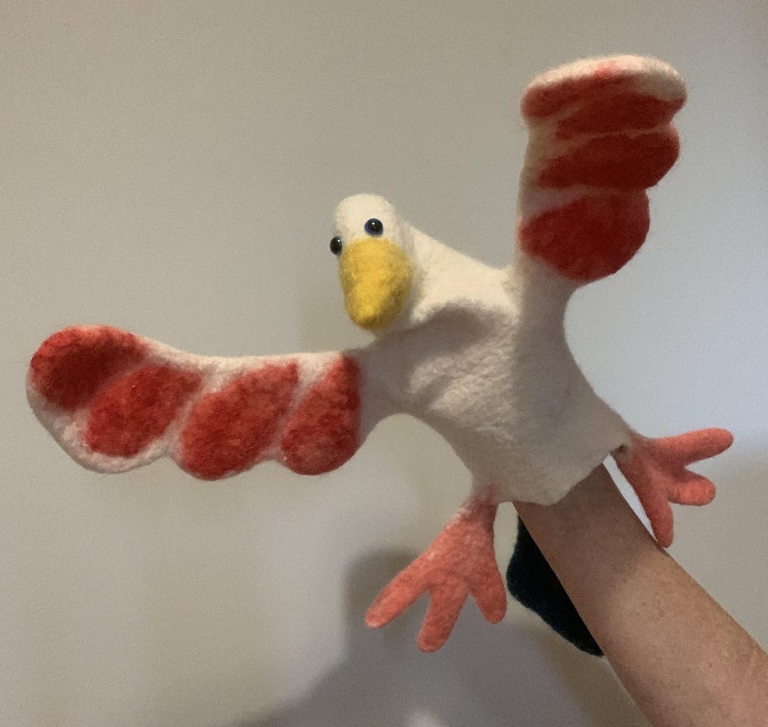 Glove Puppet - Bird With Pink Wings - Wet Felted Hand Puppet ...