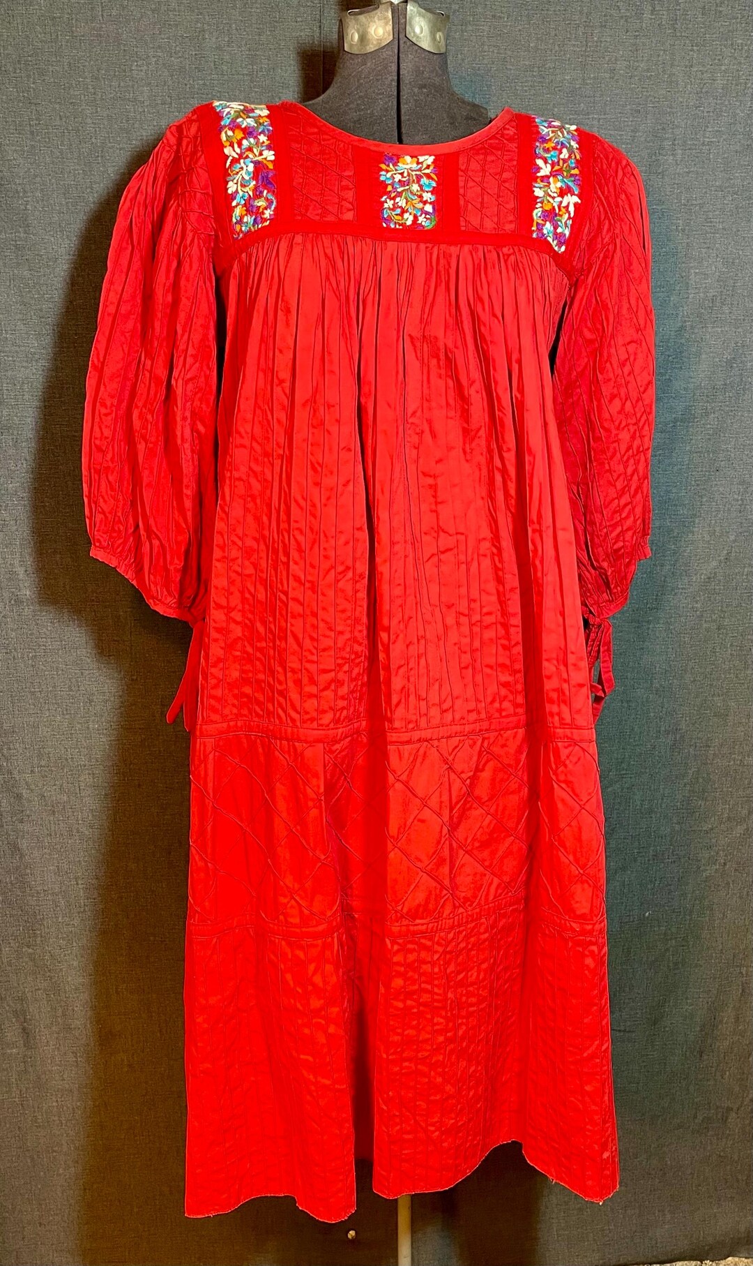 Vintage Handmade Red Embroidered House Dress OS - Etsy