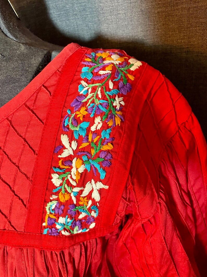 Vintage Handmade Red Embroidered House Dress OS - Etsy