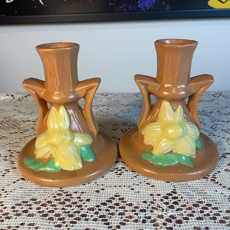 Roseville Pottery Candlesticks 1159 - Etsy