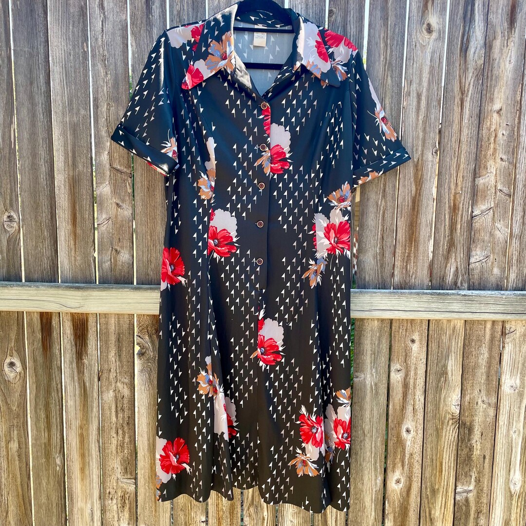 Vintage Union Label Black & Floral Shirt Dress Sz 18.5 - Etsy