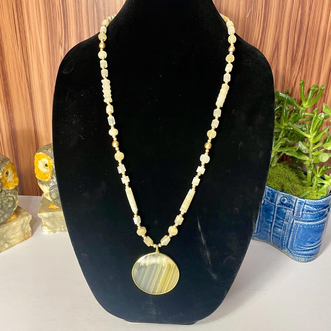 Vintage Banded Calcite/onyx Medallion Necklace 32” - Etsy