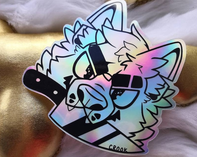 Holographic 'wolf With Knife' Sticker - Etsy