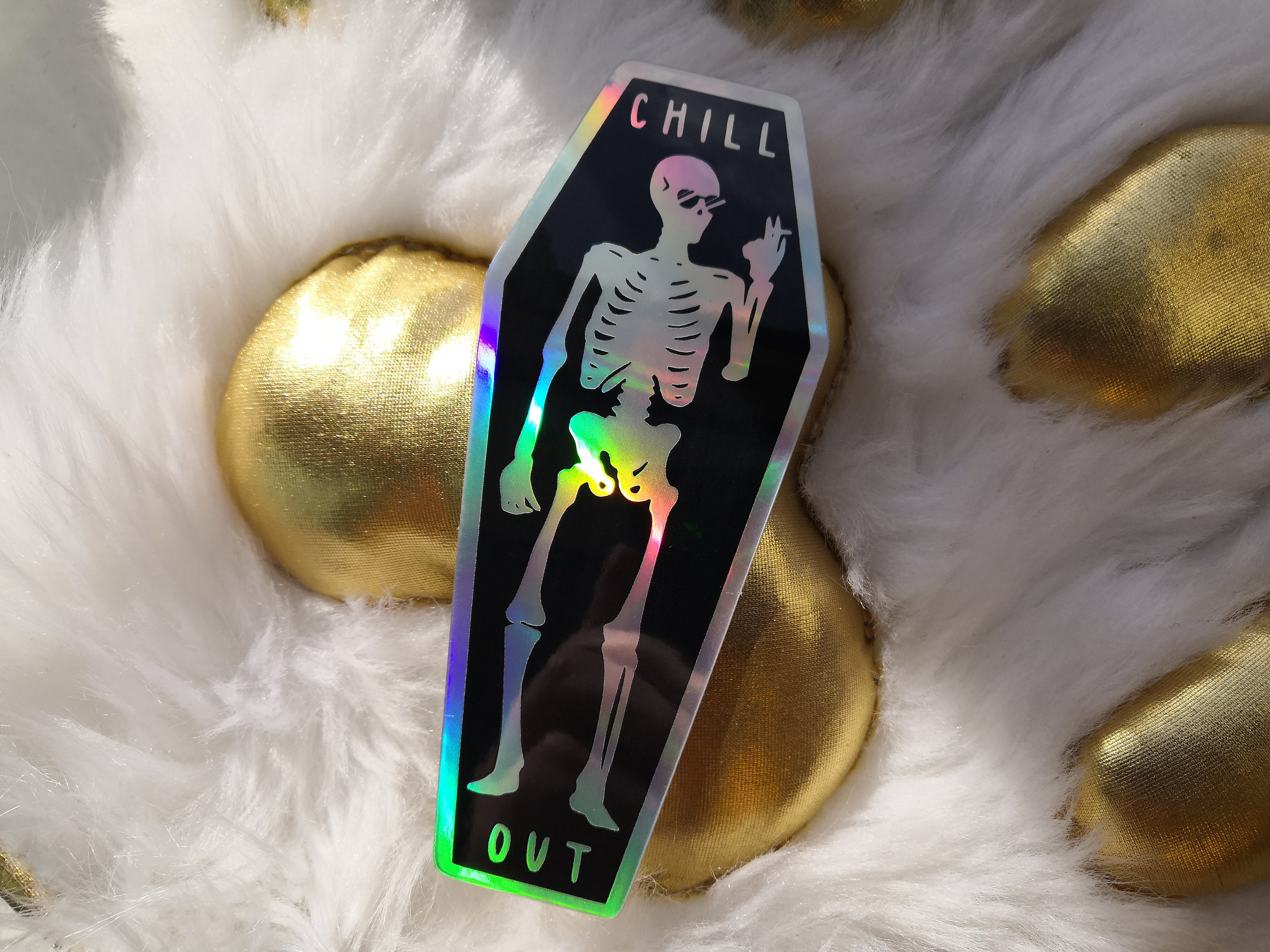 Holographic 'Chill Out Skeleton' Sticker | Etsy