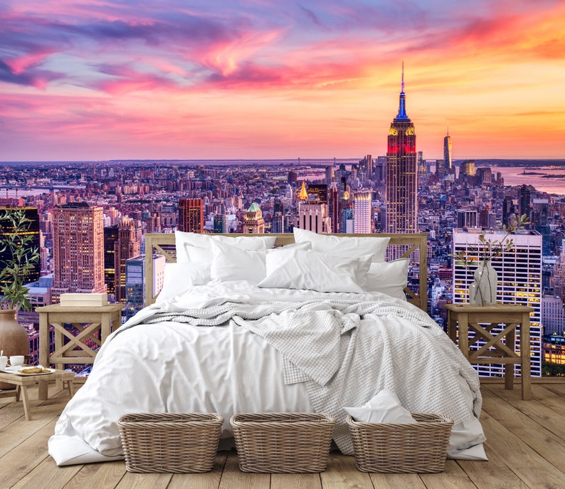 Pink NYC Wallpaper Skyline New York City Manhattan NYC Peel - Etsy