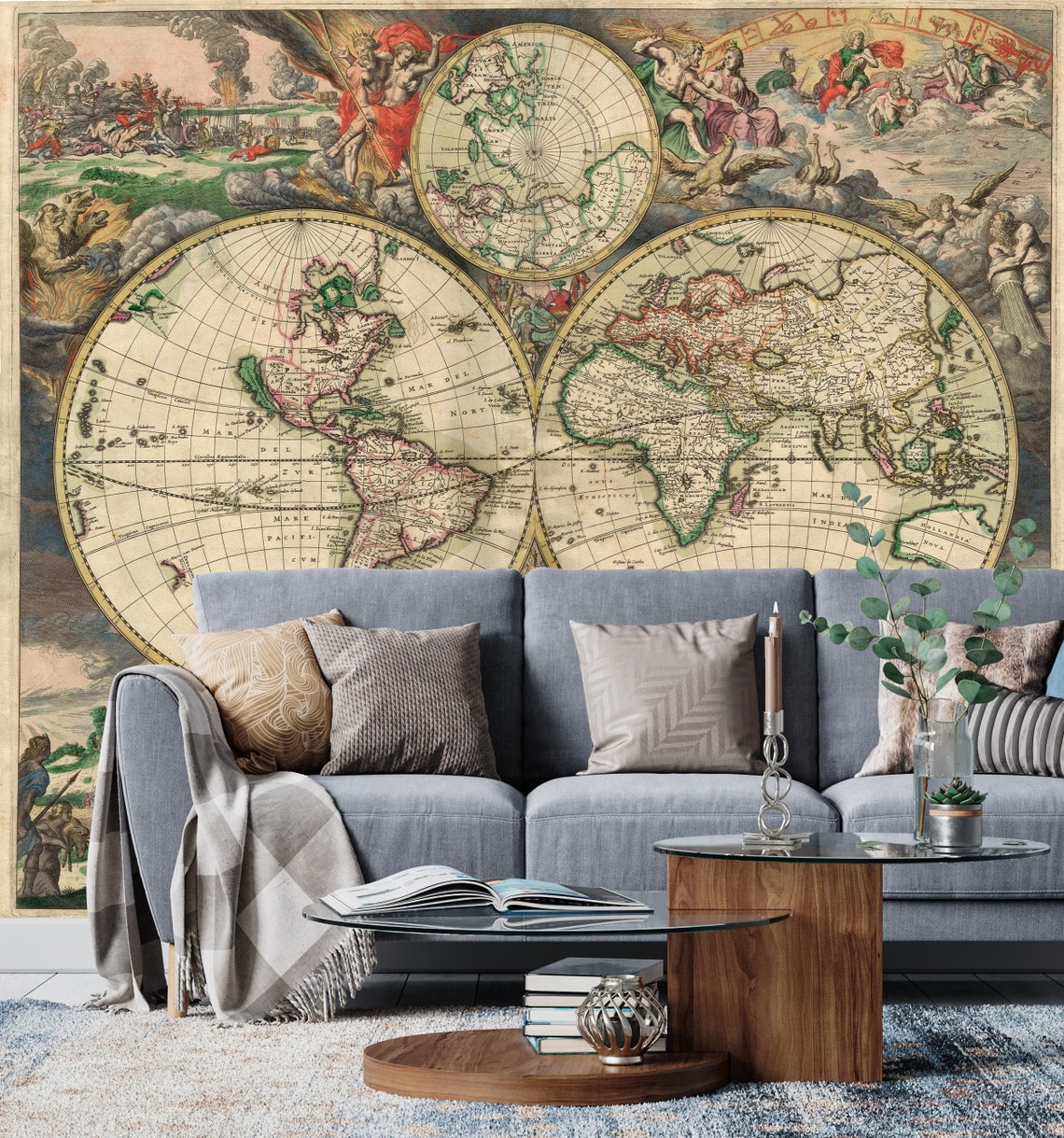 Customized Large World Map Decal Wallpaper Peel and Stick Self | Etsy