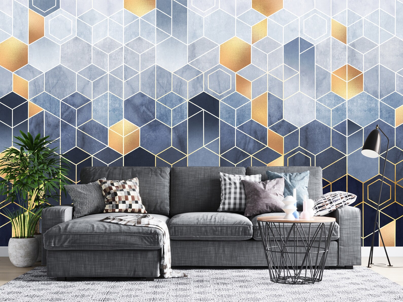 Abstract Geometric Hexagon Wallpaper Abstract Gold Geometric | Etsy