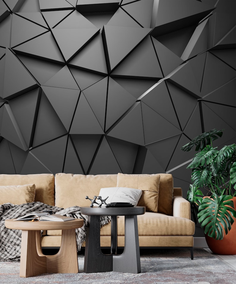 3D Wallpaper Solid Geometric Abstract Gray Triangle Background - Etsy