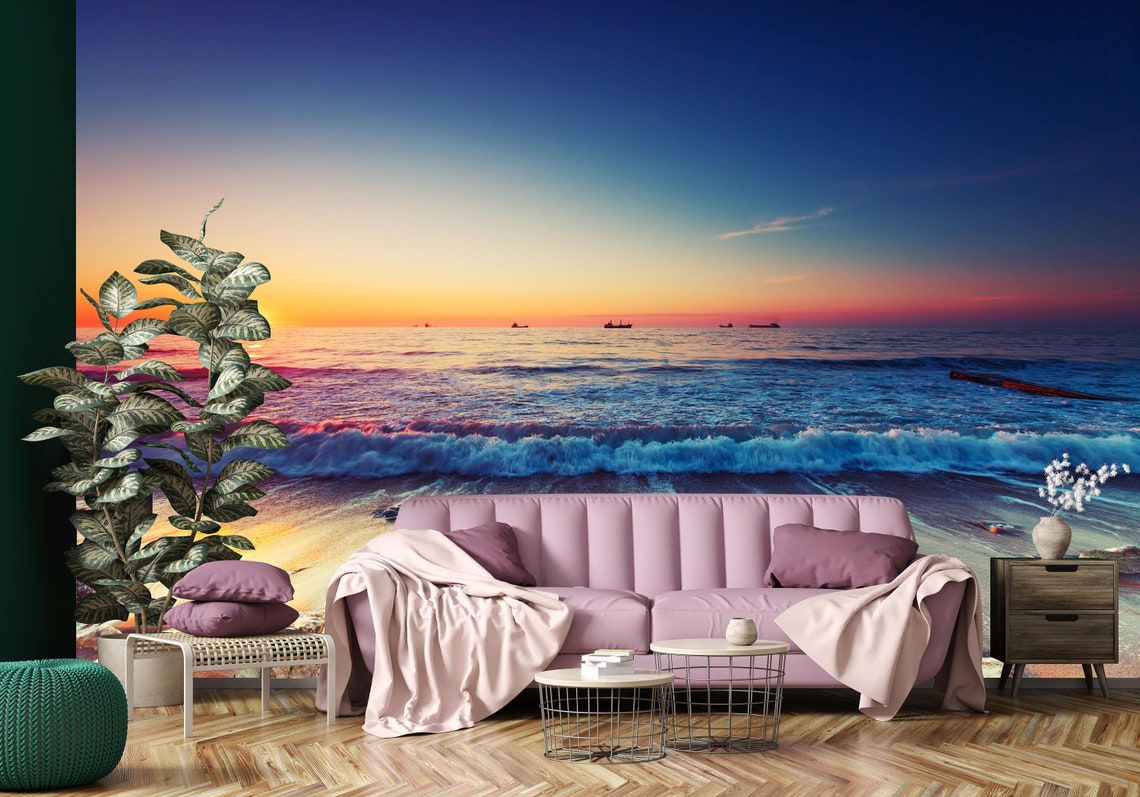 Sunset Beach Wallpaper Tropical Sea Ocean Cute Palm Tree - Etsy