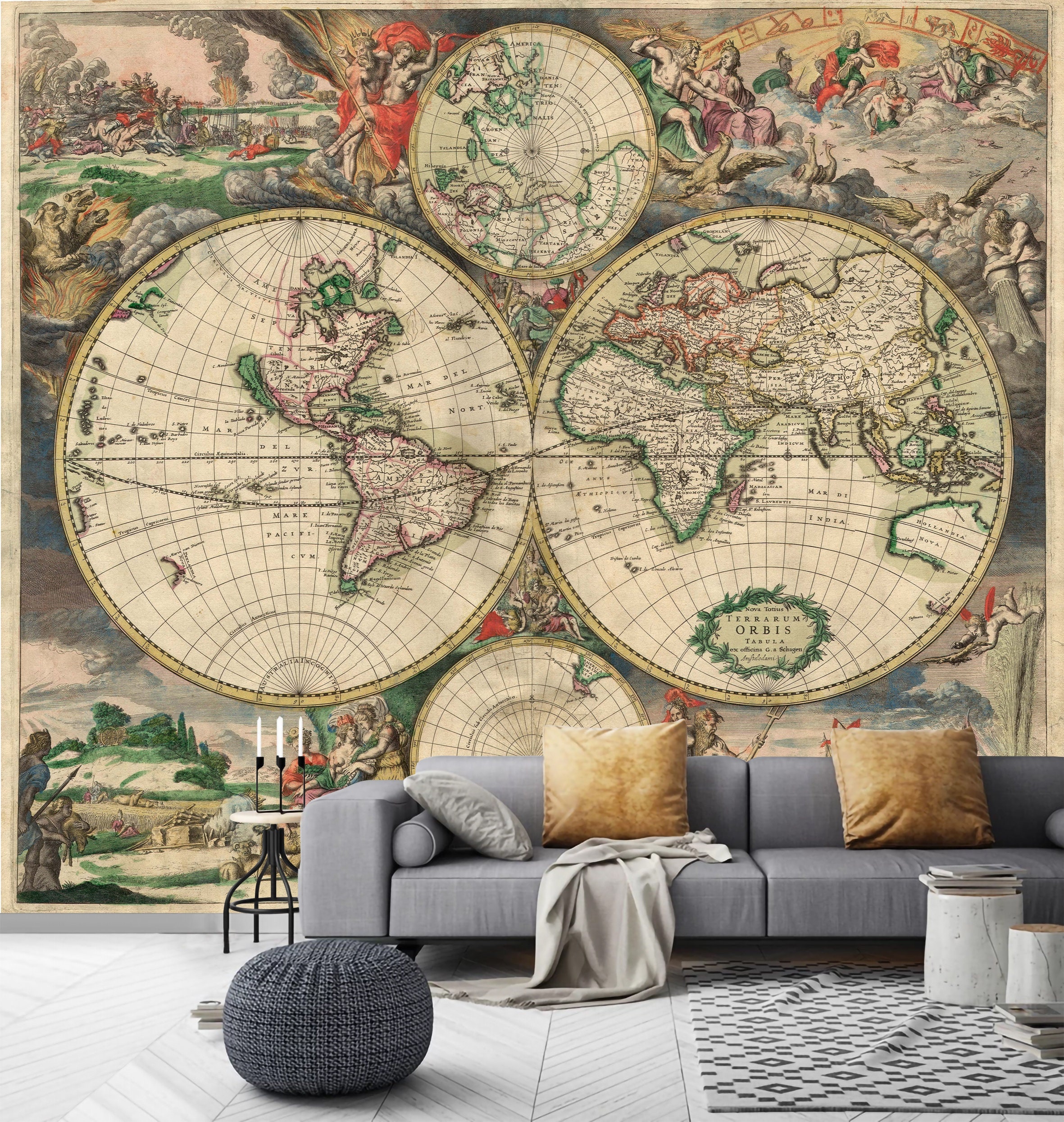 Customized Large World Map Decal Wallpaper Peel and Stick Self Adhesive ...