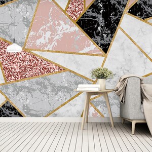Triangle Wallpaper Geometry Abstract 3d Marble Peel and Stick Non Woven ...