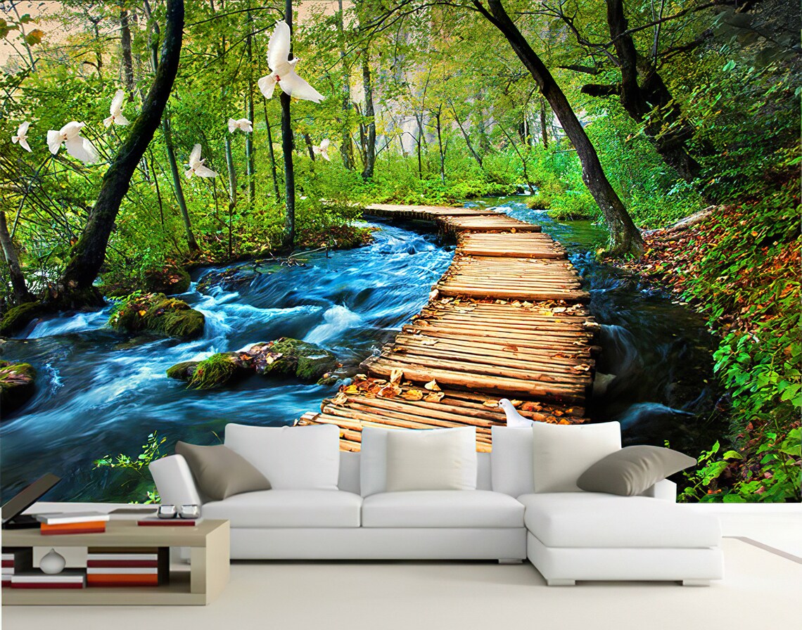 Waterfall Wallpaper Mountains Nature Lake Water 3d Landscape - Etsy