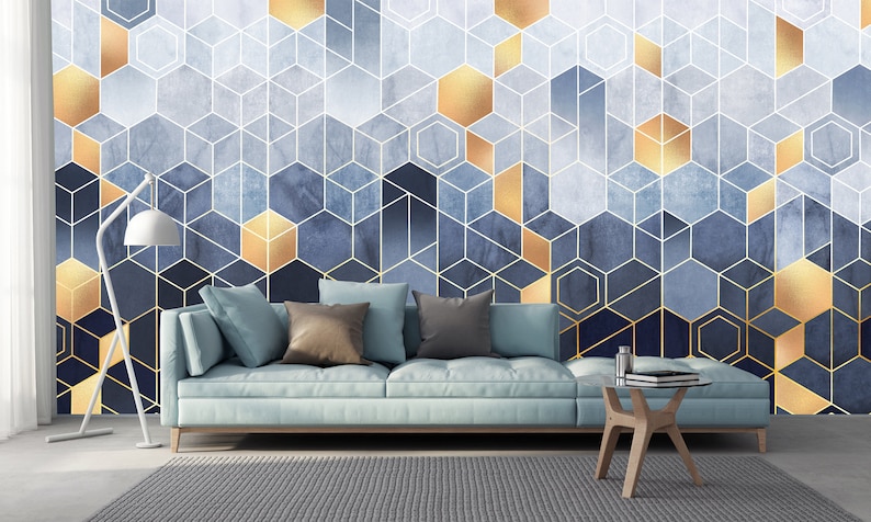 Abstract Geometric Hexagon Wallpaper Abstract Gold Geometric - Etsy