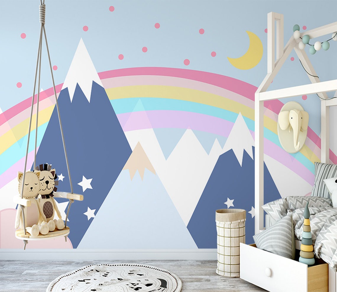 Rainbow Kids Wallpaper Animals Colorful Removable Non Woven - Etsy