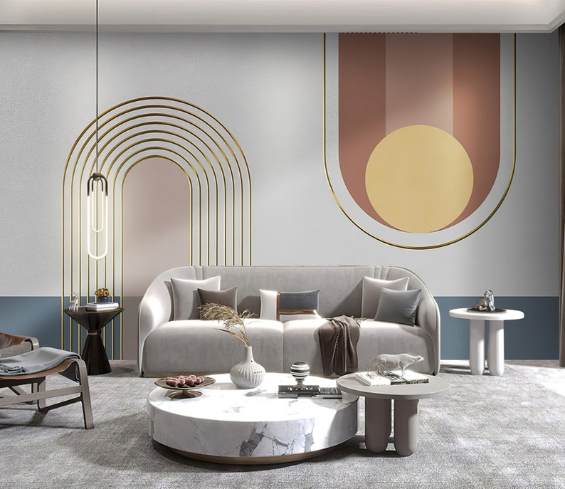 Geometry Wallpaper Circle Panel Scandinavian Abstract 3d Peel - Etsy