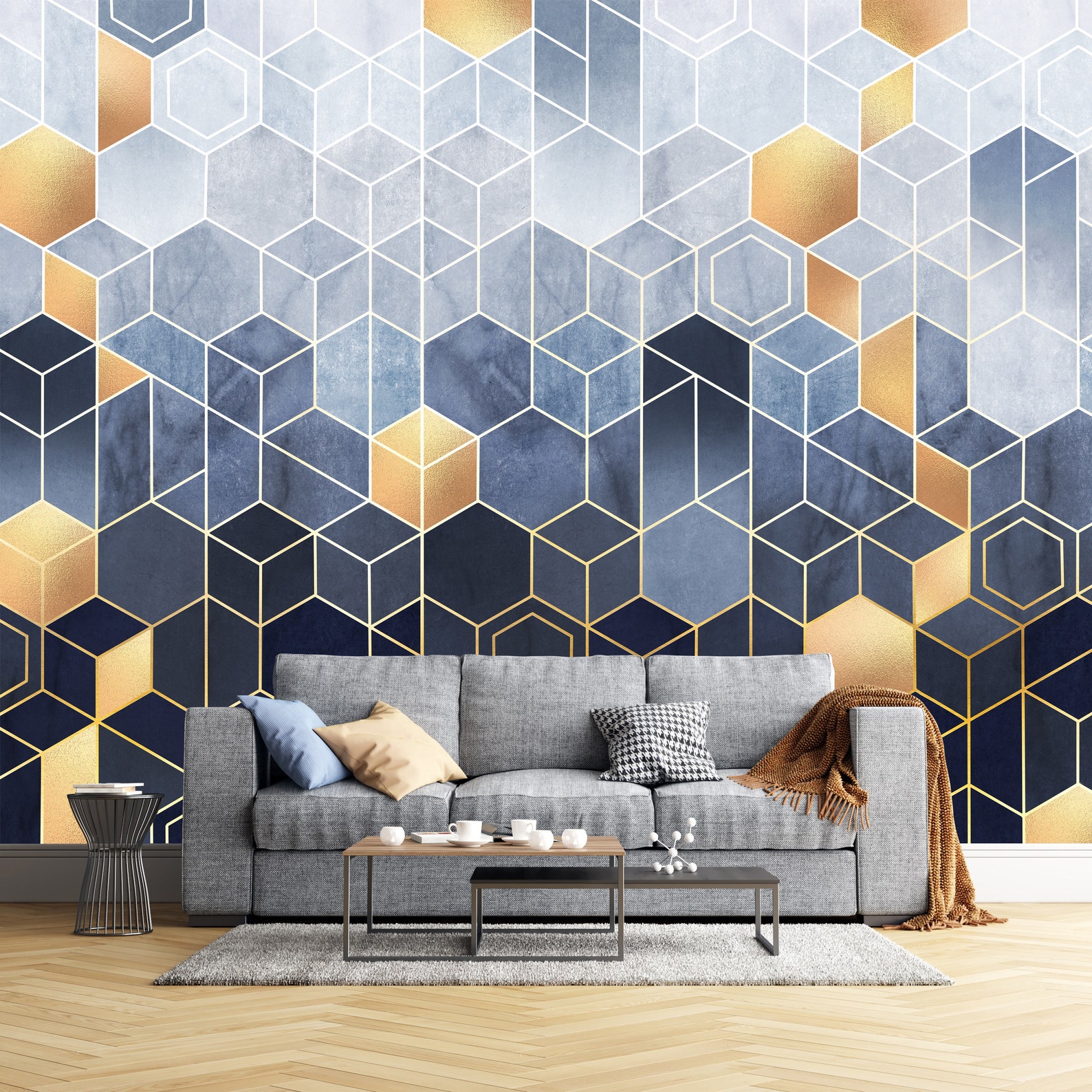 Abstract Geometric Hexagon Wallpaper Abstract Gold Geometric | Etsy