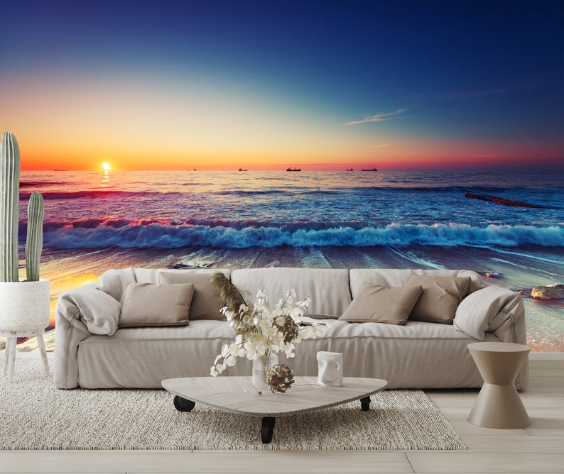 Sunset Beach Wallpaper Tropical Sea Ocean Cute Palm Tree - Etsy