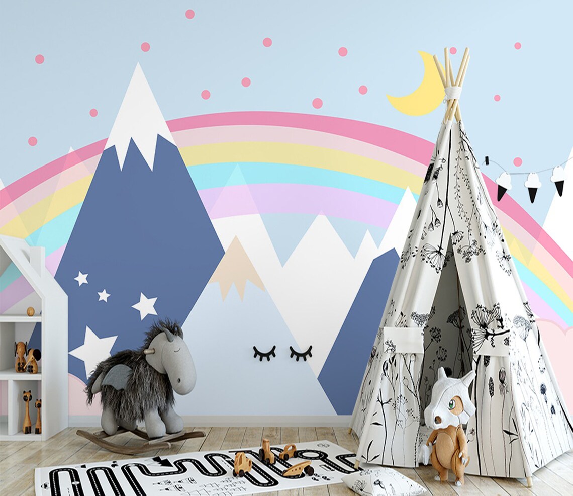 Rainbow Kids Wallpaper Animals Colorful Removable Non Woven | Etsy